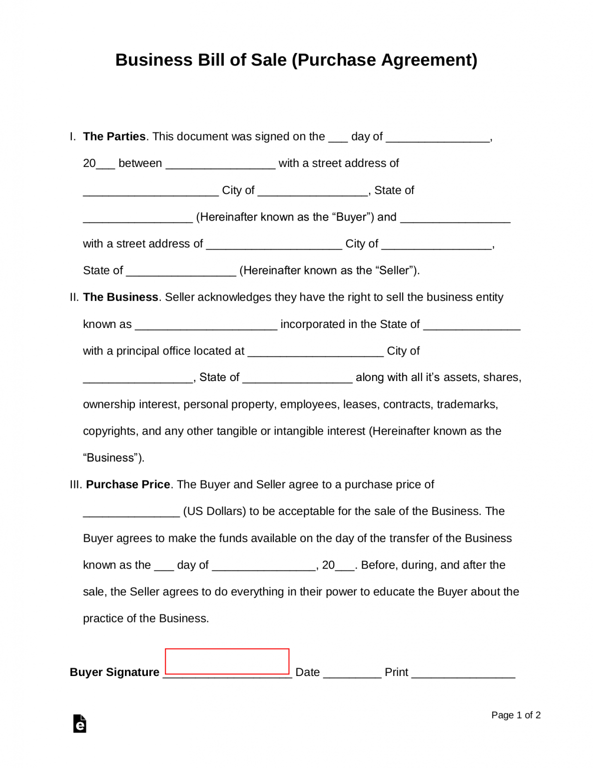Free Business Bill of Sale Form - PDF | Word – eForms