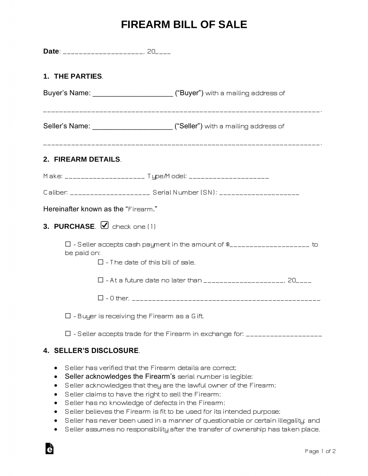 Free Firearm (Gun) Bill of Sale Form - PDF | Word – eForms