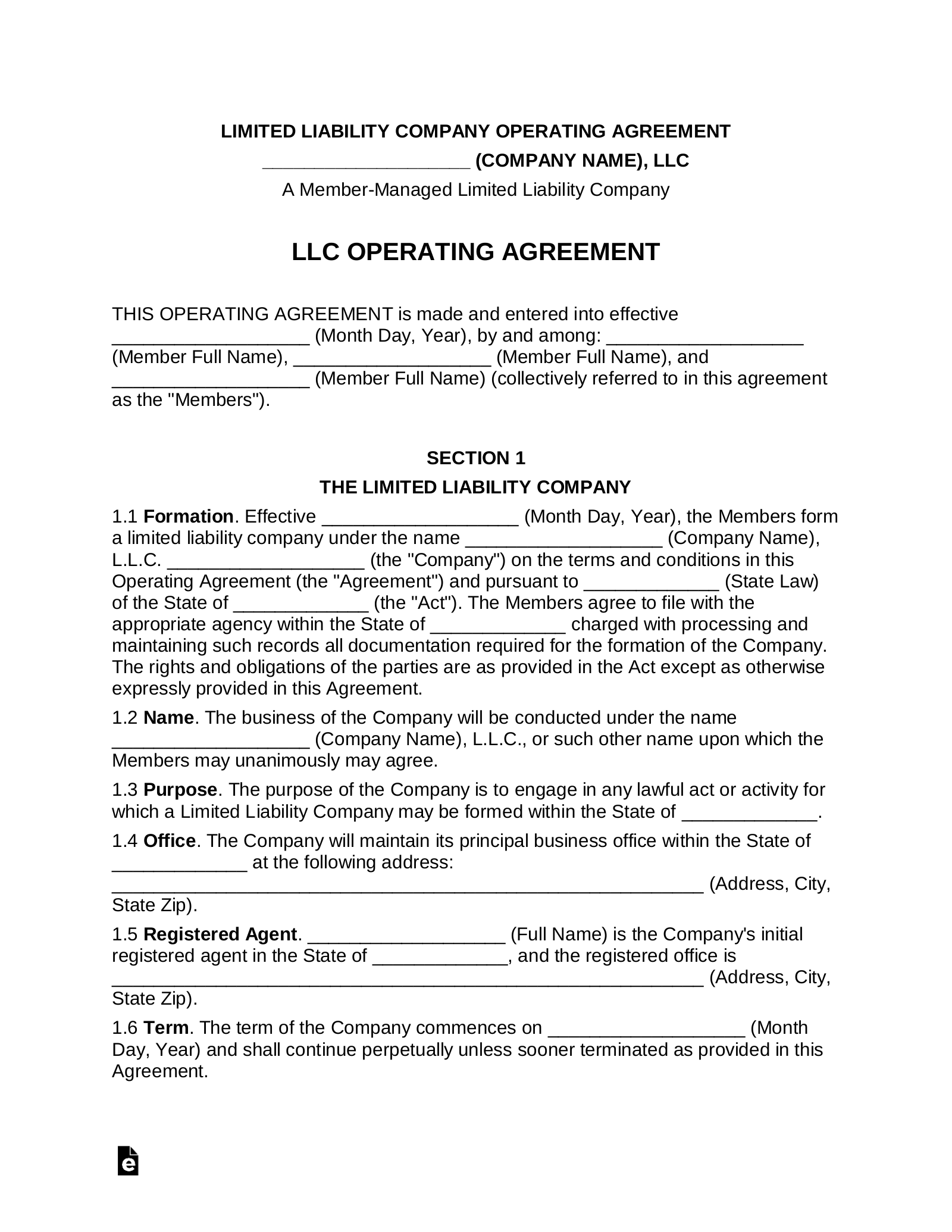 Operating Agreement Template For Sole Member Llc In Michigan PDF Template