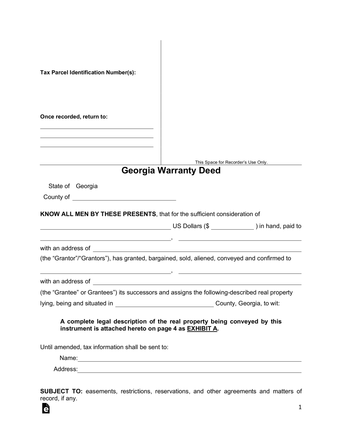 Free Georgia General Warranty Deed Form - PDF | Word – eForms