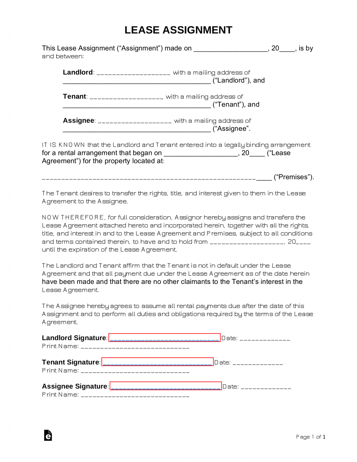 Free Assignment Of Lease Form PDF Word EForms