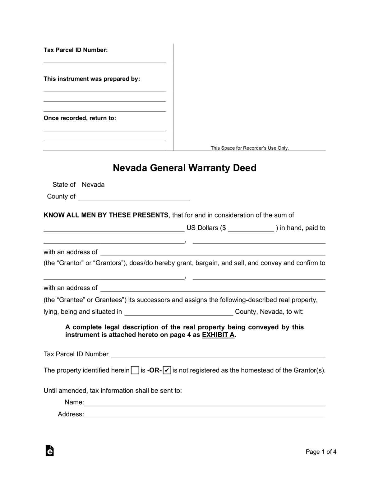 Free Nevada Quit Claim Deed Form - PDF | Word – eForms