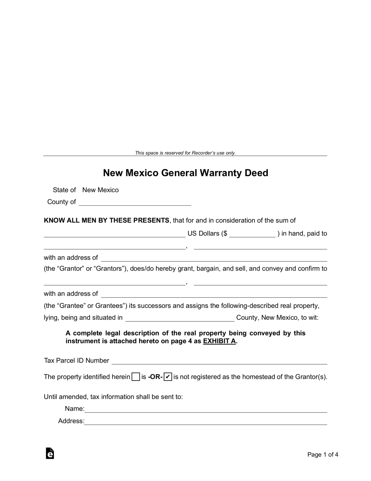 Free New Mexico General Warranty Deed Form - PDF | Word – eForms