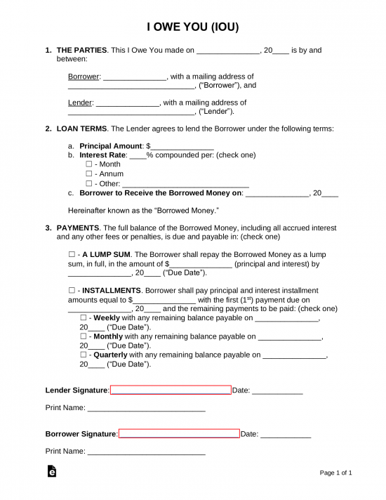 Free I Owe You (IOU) Template - PDF | Word – eForms