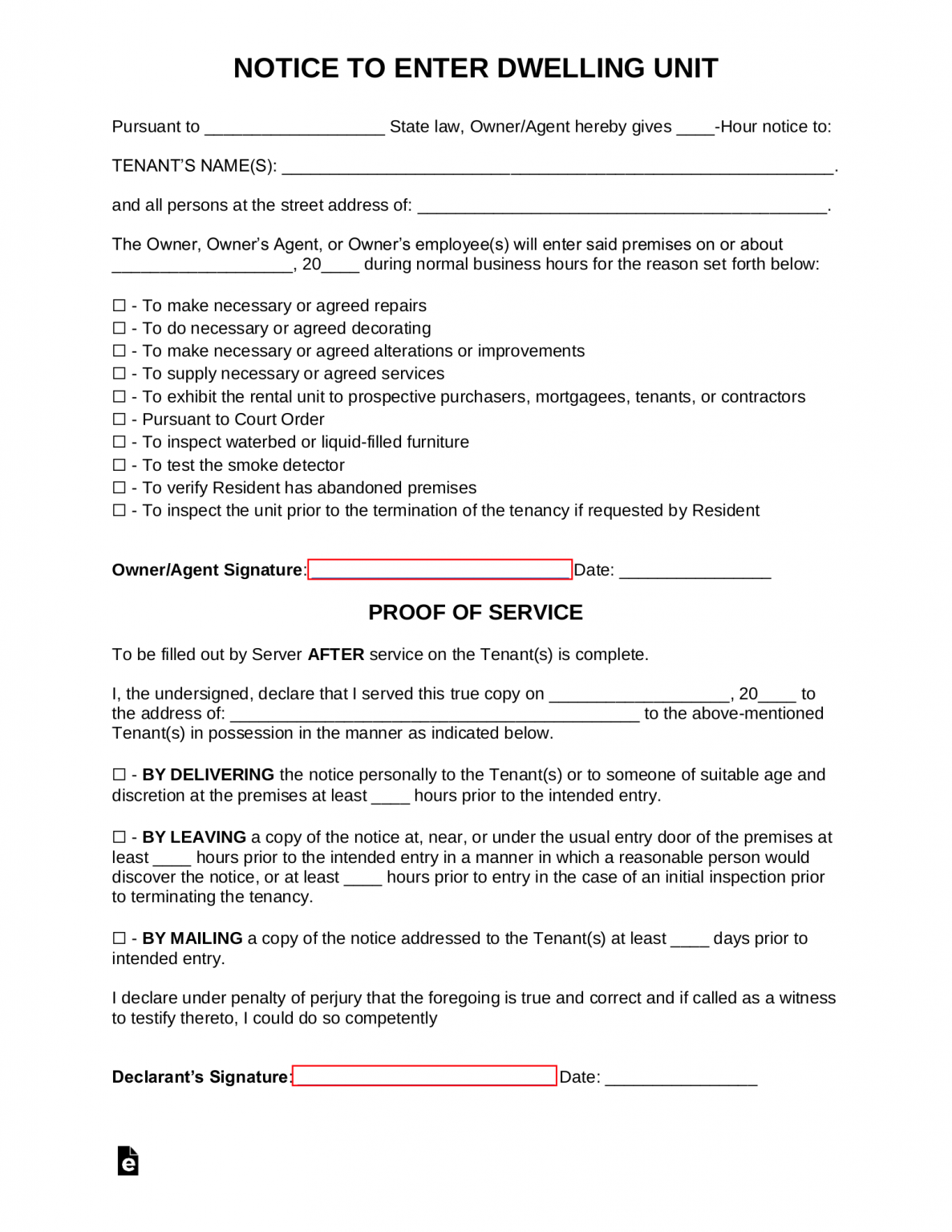Free Landlord Notice to Enter Form | ALL States - PDF | Word – eForms