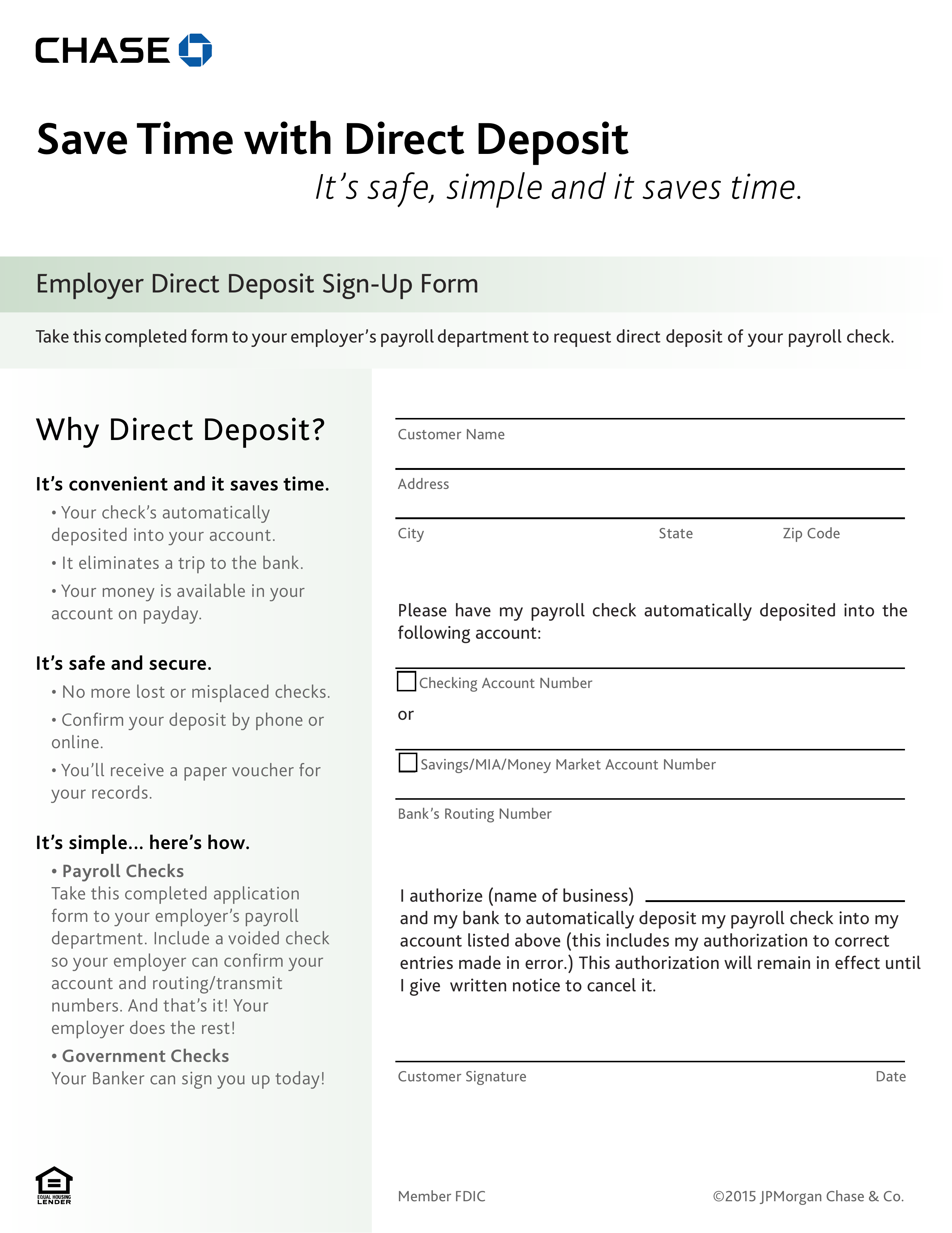 Free Chase Bank Direct Deposit Form PDF EForms