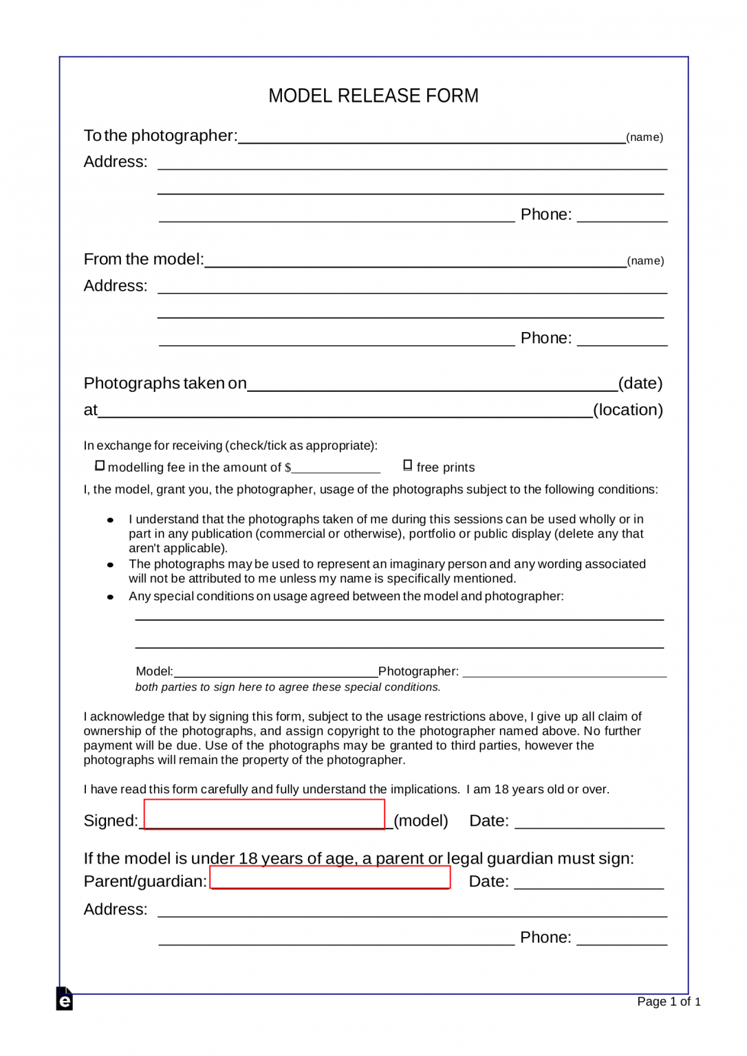 Free Model Photo Copyright Release Form - PDF – eForms