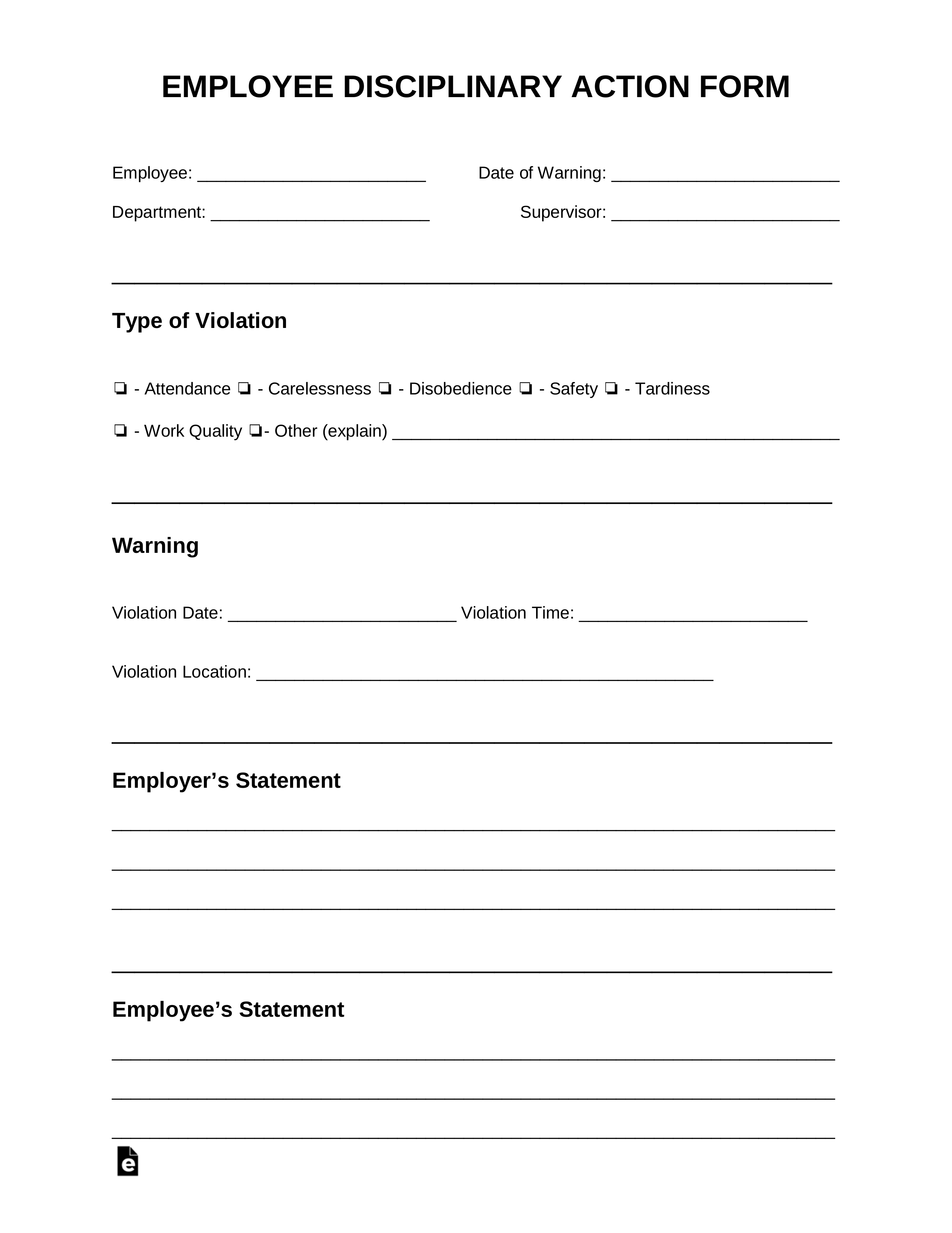 Printable Disciplinary Action Forms Printable Forms Free Online