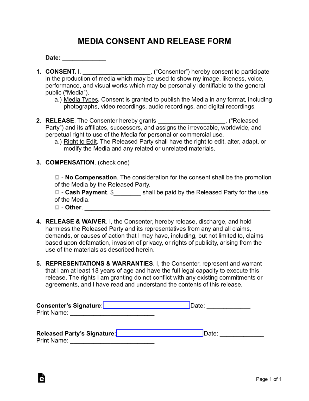Free Media Liability Release Form - PDF | Word – eForms