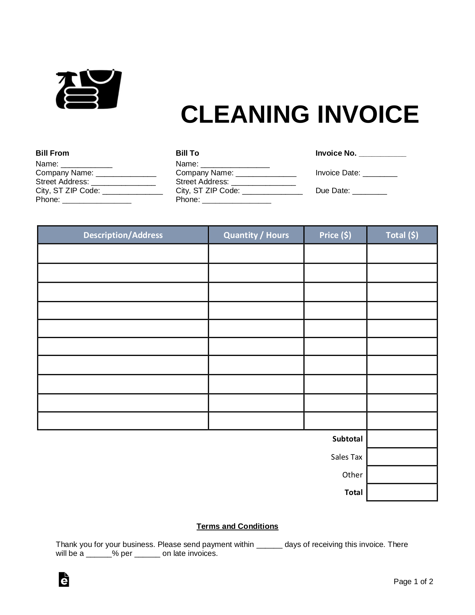 Free House Cleaning Receipt Template Printable Templates