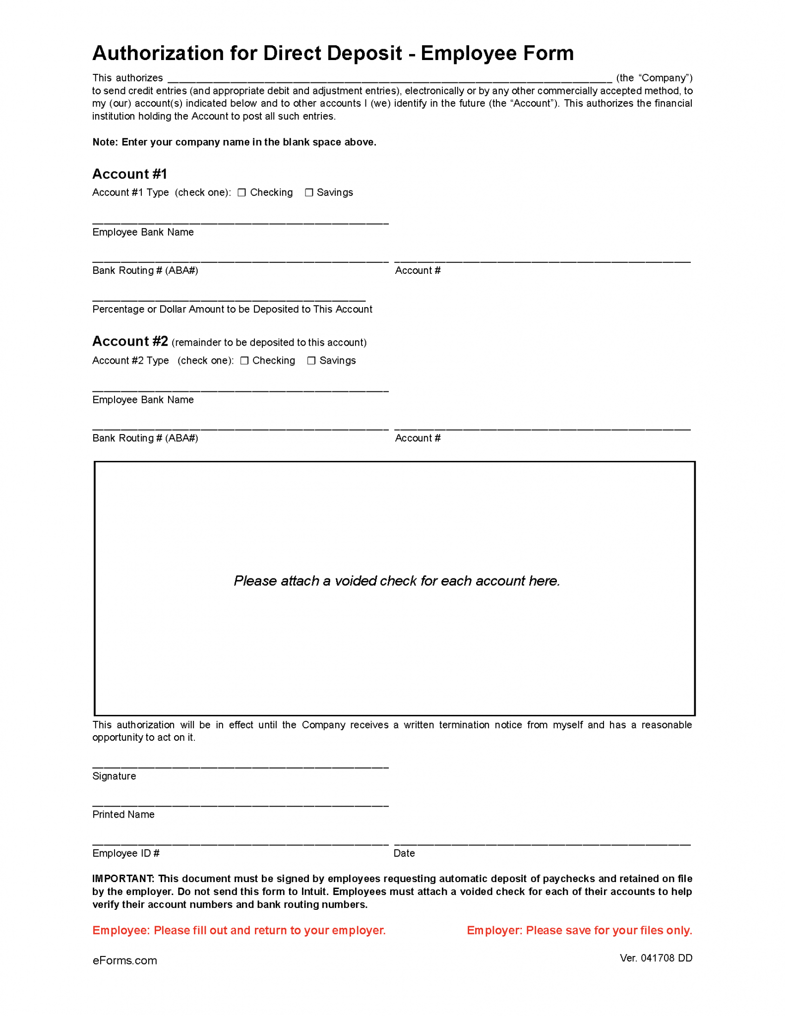 Free Direct Deposit Authorization Forms (22) - PDF | Word – eForms