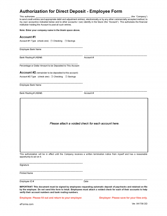 Free Direct Deposit Authorization Forms (22) - PDF | Word – eForms