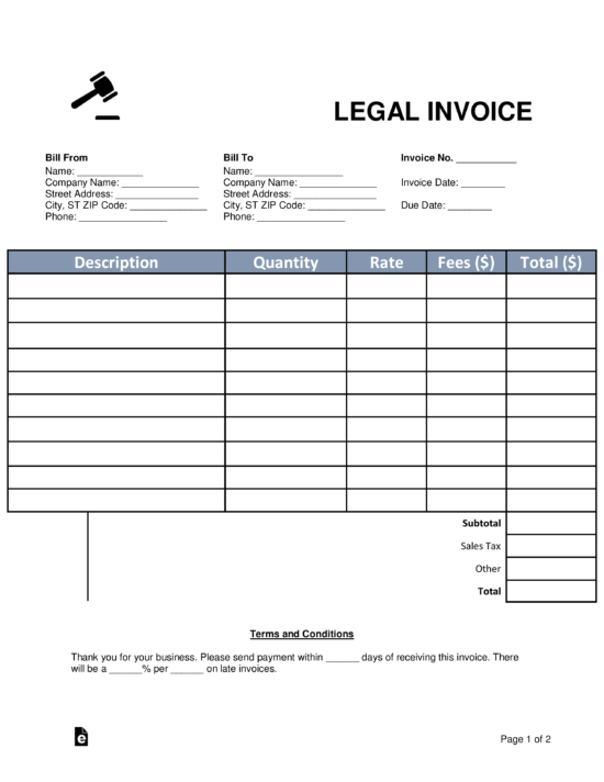 Free Lawyer/Attorney Legal Invoice Template - PDF | Word – eForms
