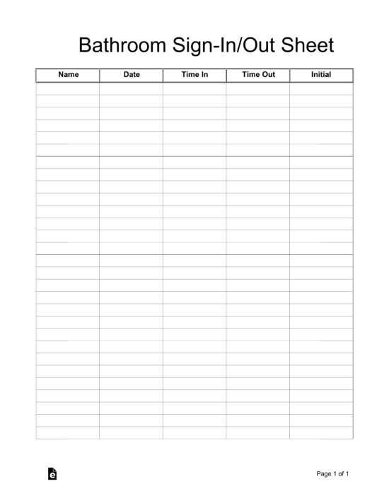 Free Bathroom Cleaning Sign-in/out Sheet Template - PDF | Word – eForms