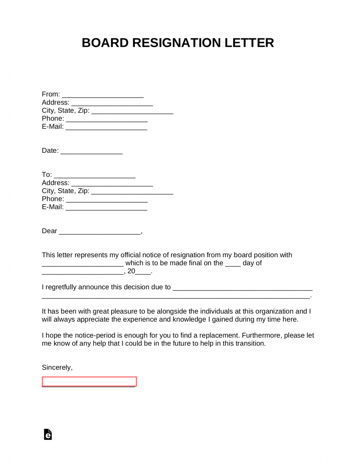 Free Board Resignation Letter Template - with Samples - PDF | Word – eForms