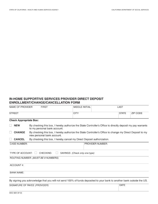 Free In-Home Supportive Services (IHSS) Direct Deposit Form - PDF – eForms