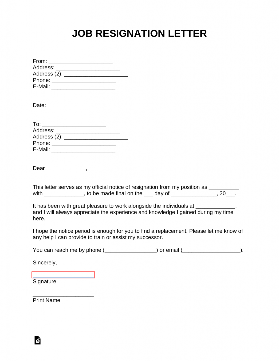Free Job Resignation Letter Template - with Samples - PDF | Word – eForms