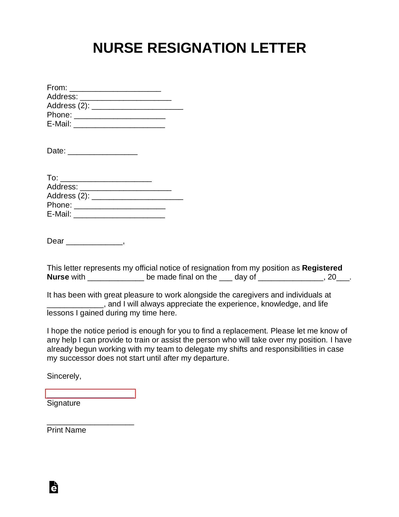 Free Nurse RN Resignation Letter Template With Samples PDF Word 