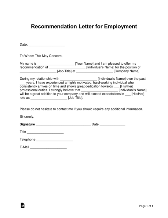 Free Job Recommendation Letter Template - with Samples - PDF | Word ...