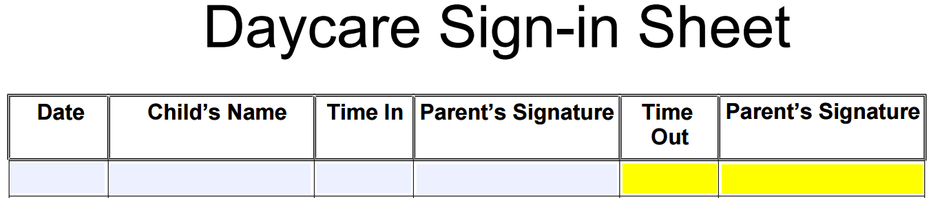 Free Daycare Sign-in Sheet Template - PDF | Word – eForms