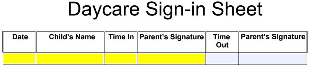 Free Daycare Sign-in Sheet Template - PDF | Word – eForms