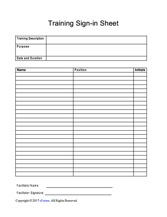 Free Training Sign-in Sheet Template - PDF | Word – eForms