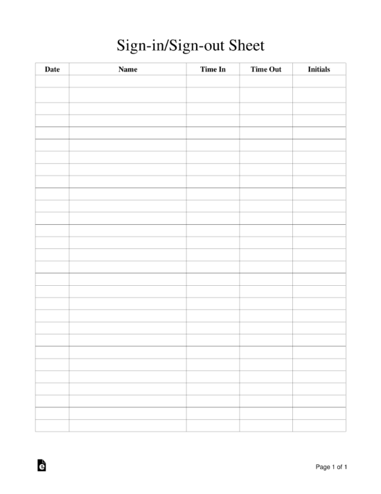 Printable Sign Out Sheet Template Printable Sign Out Sheet Template