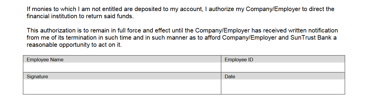 Free SunTrust Bank Direct Deposit Authorization Form - PDF – eForms