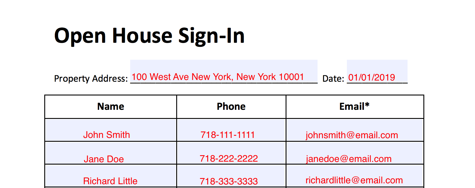 Free Simple Real Estate Open House Sign-in Sheet - PDF | Word – eForms