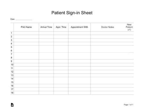 Free Patient Sign-in Sheet (Extended) Template - PDF | Word – eForms