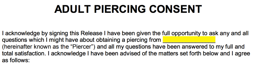 Free Tattoo & Body Piercing Consent Form - Word | PDF | eForms – Free ...