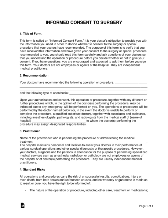 Free Surgical Consent Form - PDF | Word – eForms