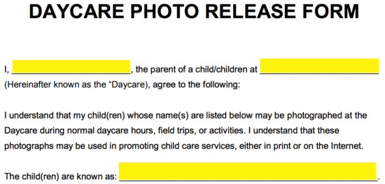 Free Daycare Photo Release Form - Word | PDF | eForms – Free Fillable Forms