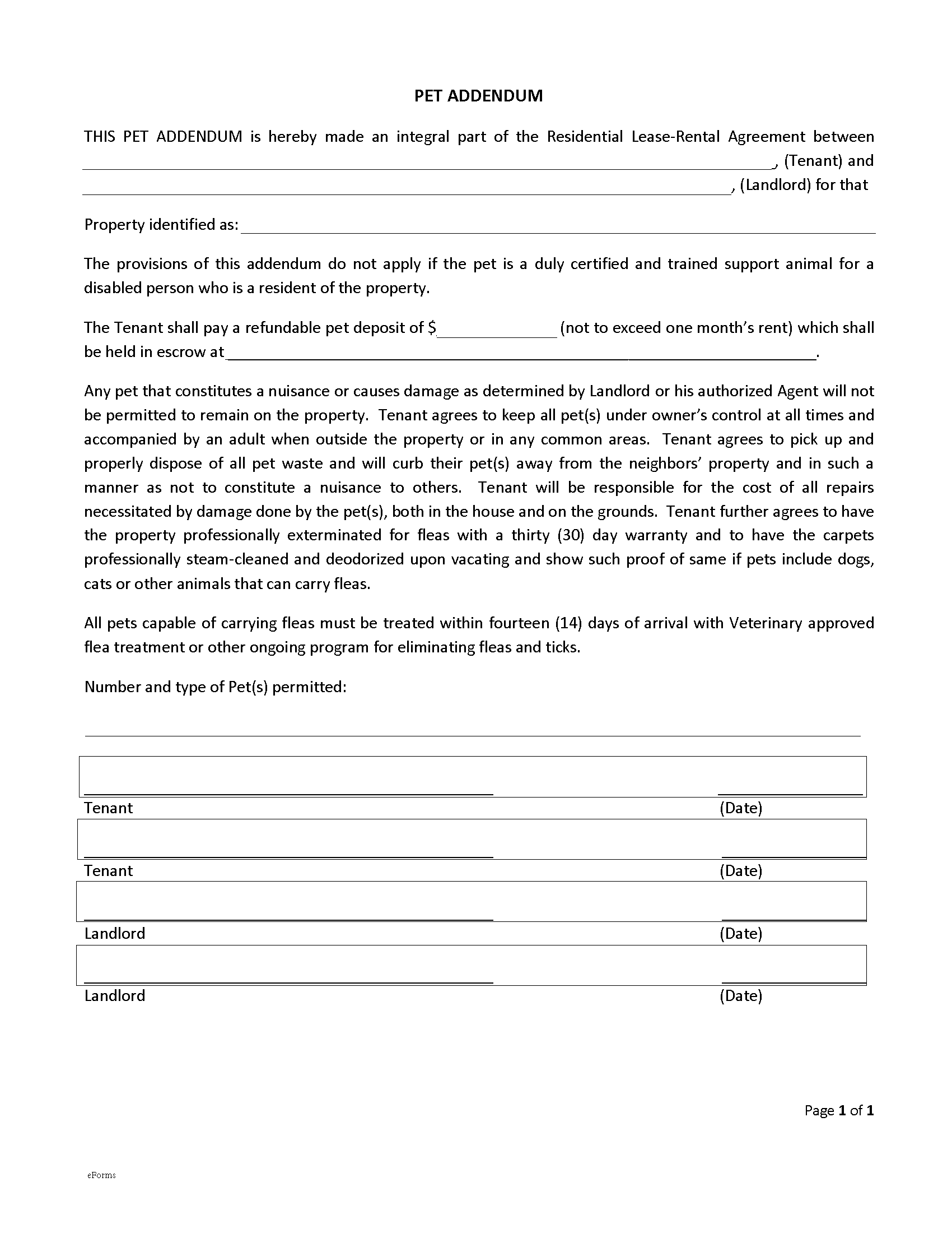 Free Pet Addendum To Lease PDF Word EForms Free Pet Addendum To Lease PDF Word EForms
