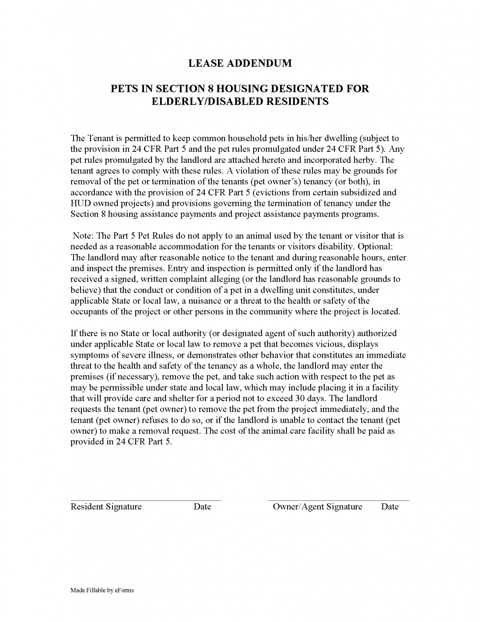 Free Pet Addendum to Lease - PDF | Word – eForms