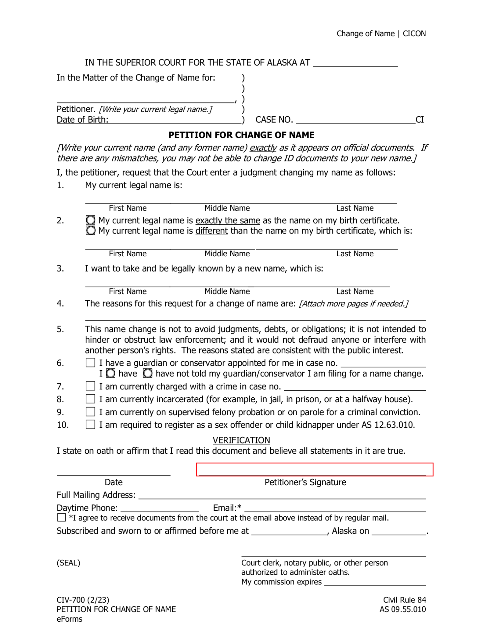 Free Alaska Name Change Forms | Petition CIV-700 - PDF – eForms