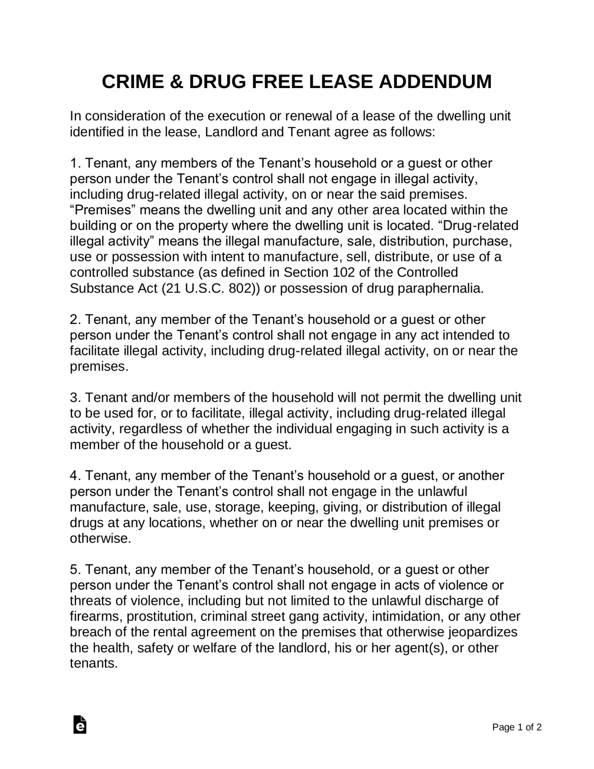 Free Crime and Drug-Free Lease Addendum Template - PDF | Word – eForms