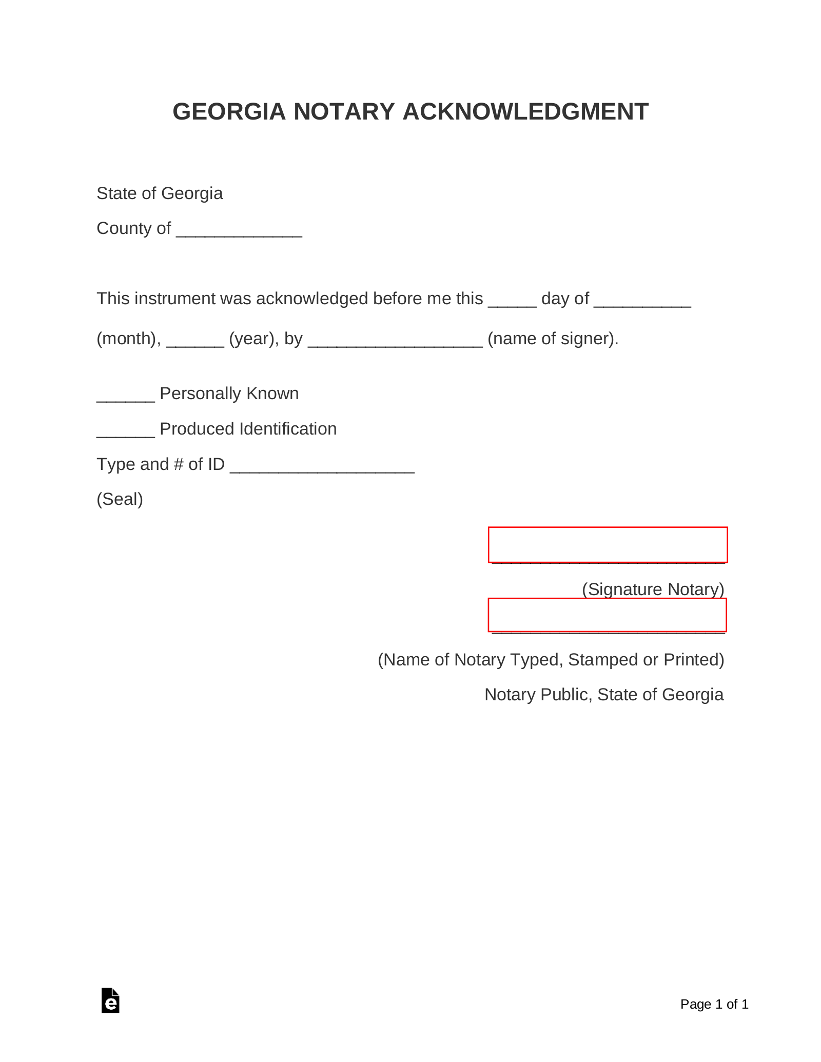 Free Georgia Notary Acknowledgment Form PDF Word EForms
