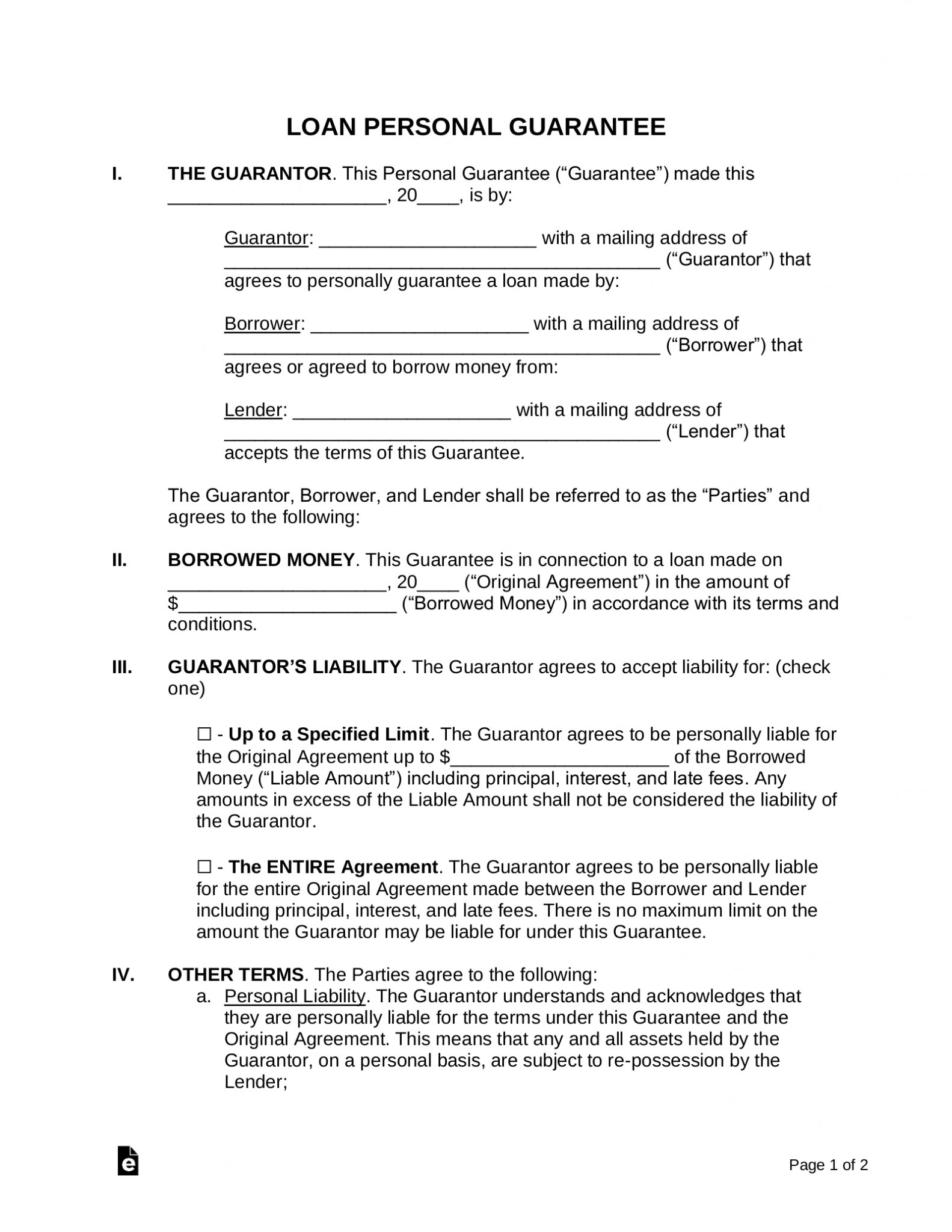 Free Lease Personal Guarantee Form | Real Estate Co-Signer - PDF | Word ...