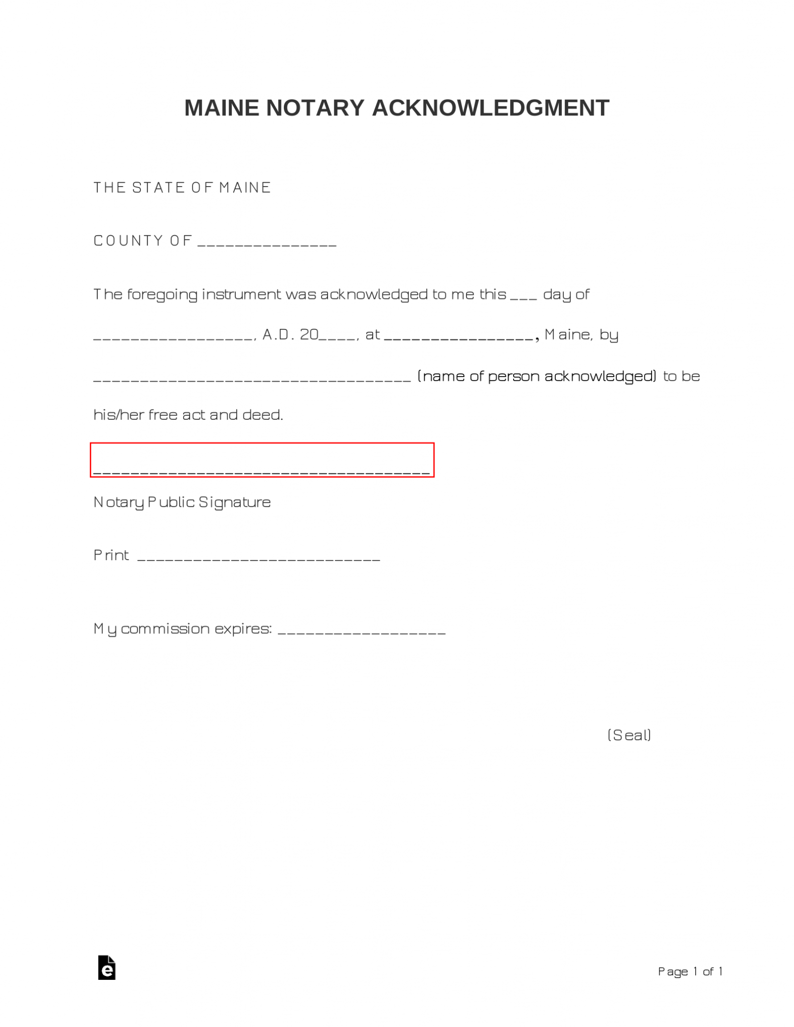 Free Maine Notary Acknowledgment Form - PDF | Word – eForms