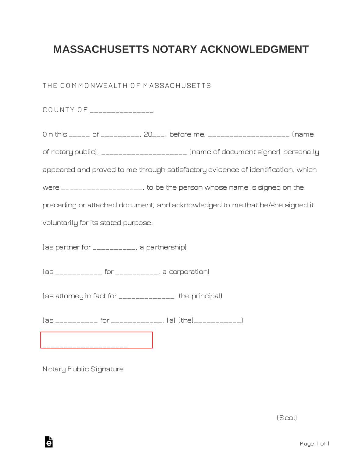 Free Massachusetts Notary Acknowledgment Form - PDF | Word – eForms