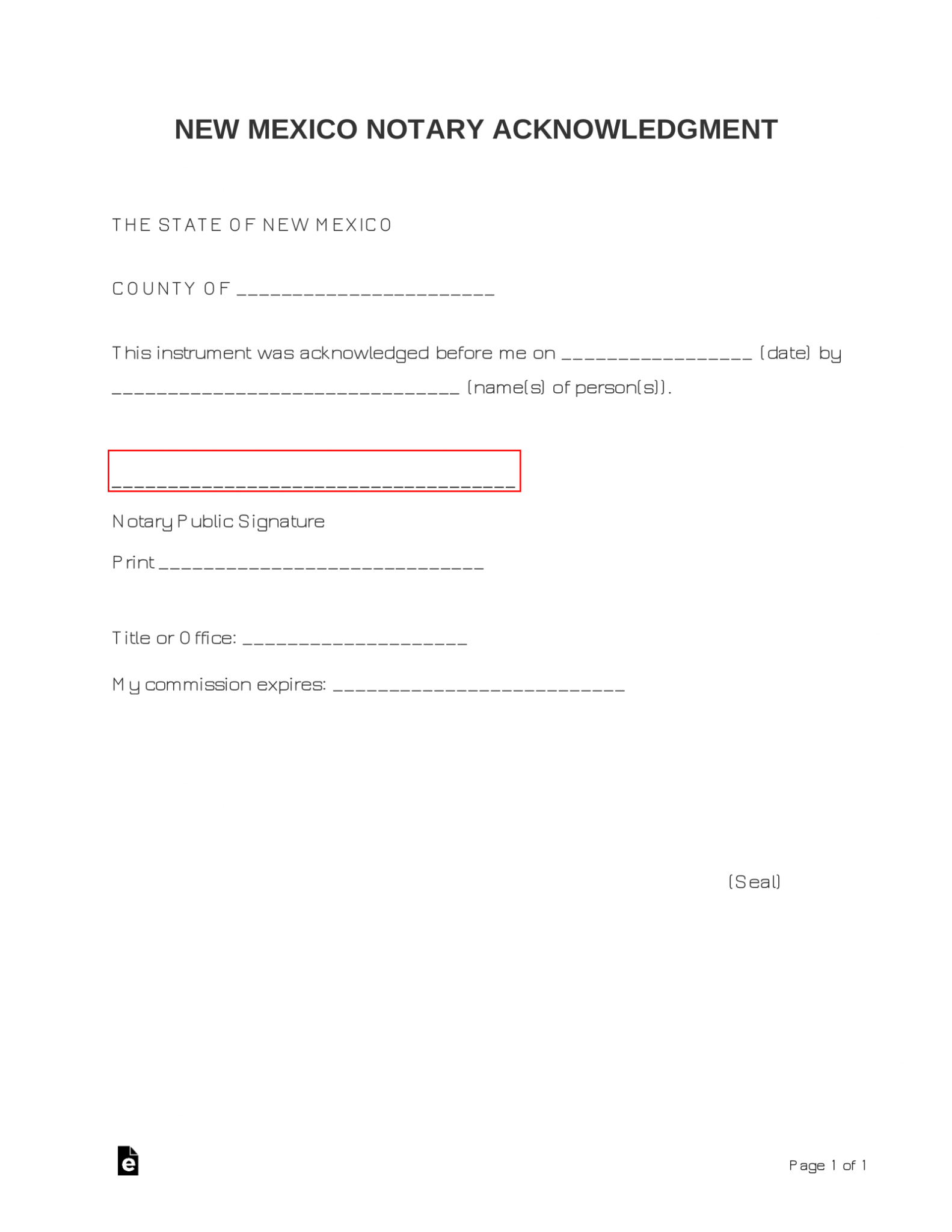 Free New Mexico Notary Acknowledgment Form - PDF | Word – eForms
