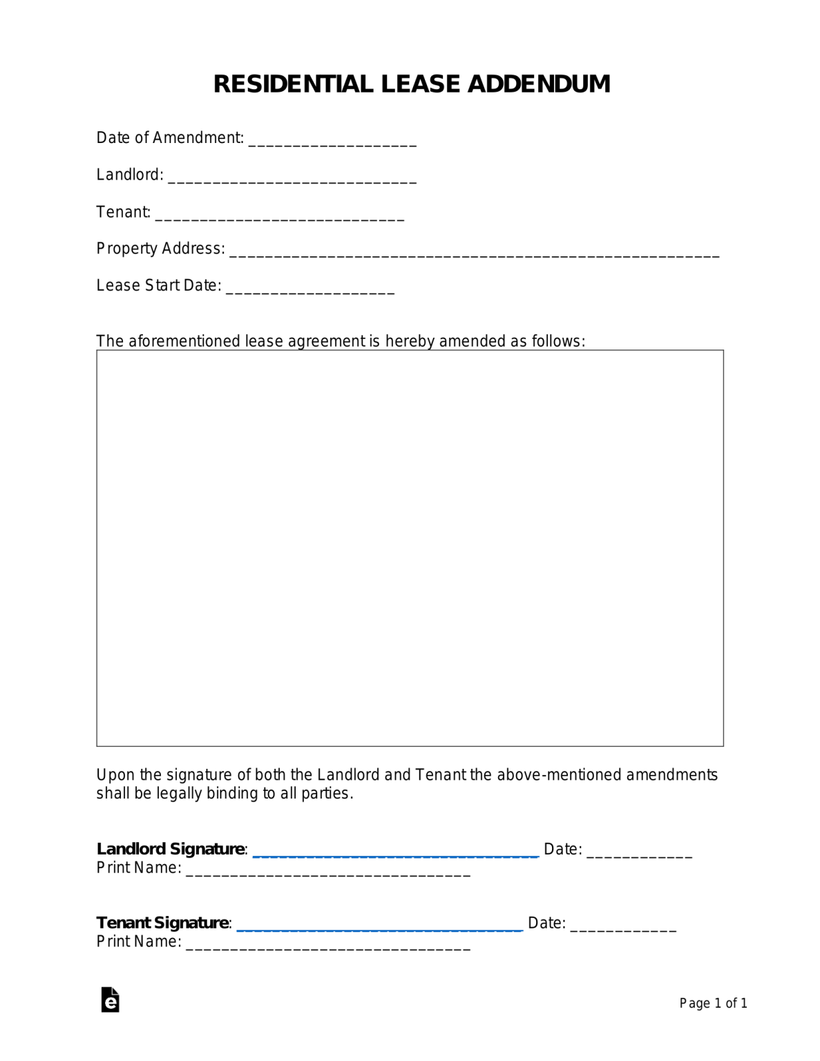 Free Residential Lease Addendum Template - PDF | Word – eForms