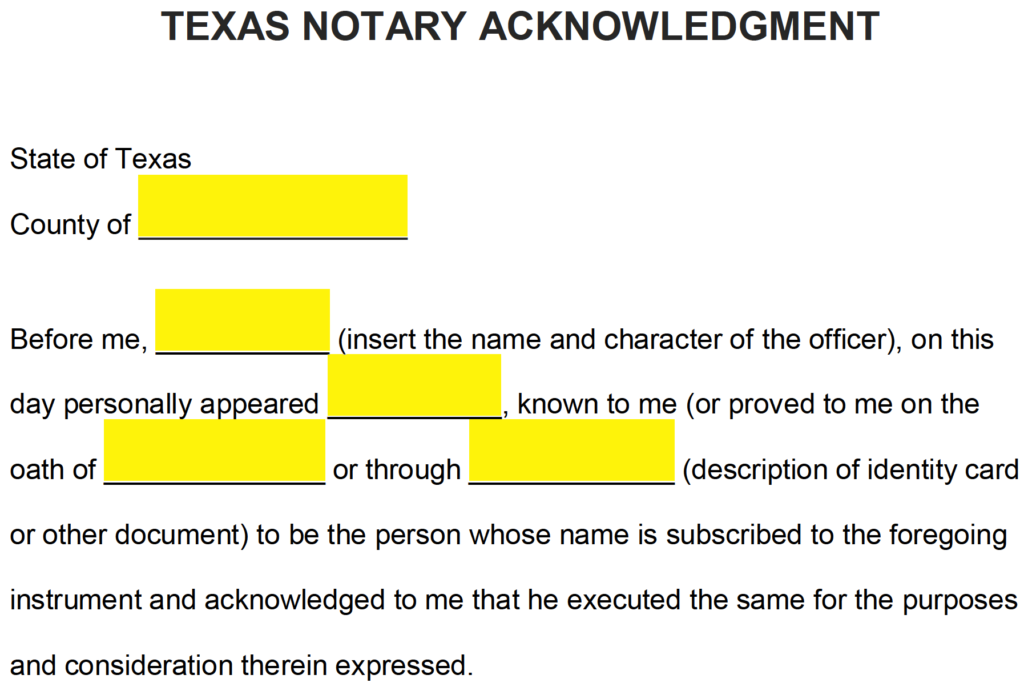 Free Texas Notary Acknowledgment Form - PDF | Word – eForms