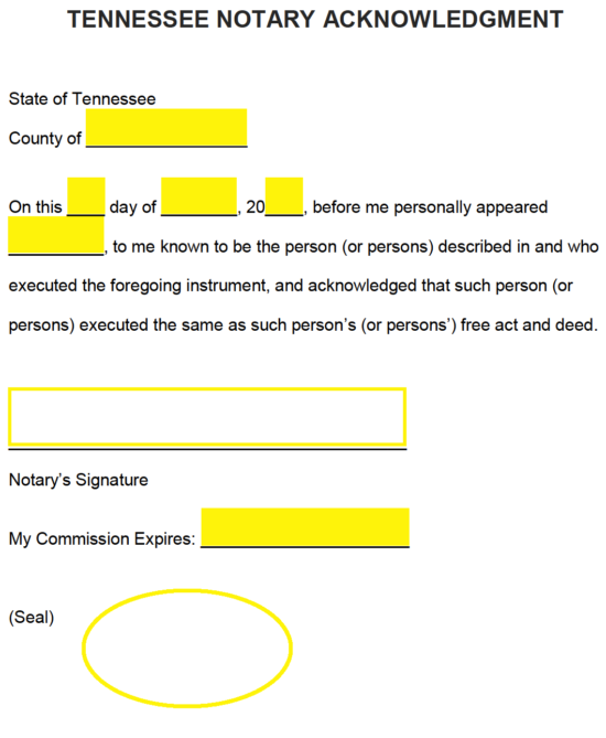 Free Tennessee Notary Acknowledgment Form - PDF | Word – eForms