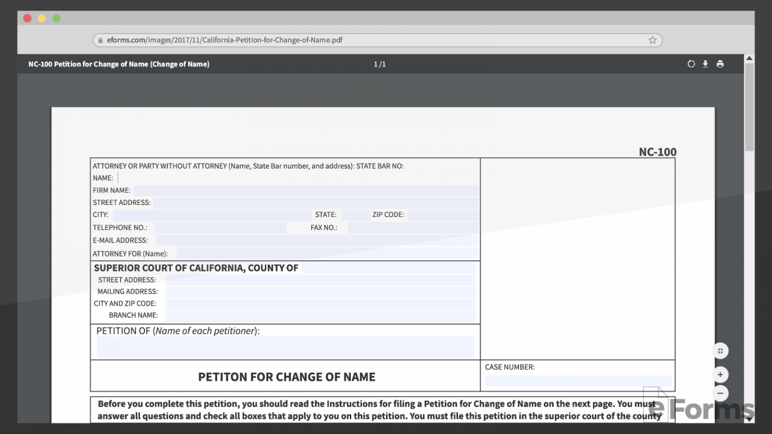 Free California Name Change Forms | Petition NC-100 - PDF – eForms