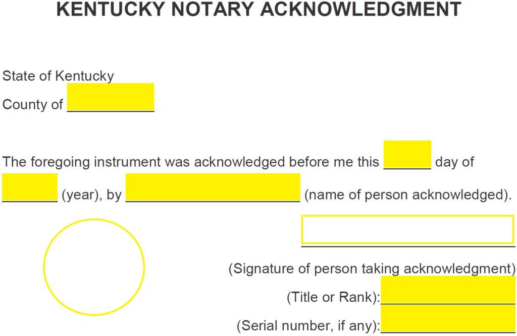 Free Kentucky Notary Acknowledgment Form PDF Word EForms