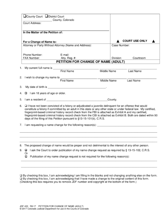 Free Colorado Name Change Forms | JDF 433 - PDF – eForms