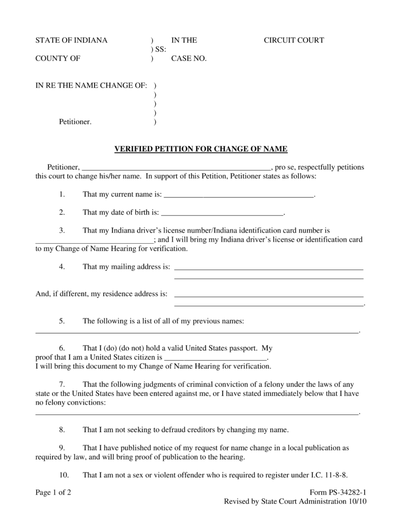 Free Indiana Name Change Forms - How to Change Your Name in IN - PDF ...