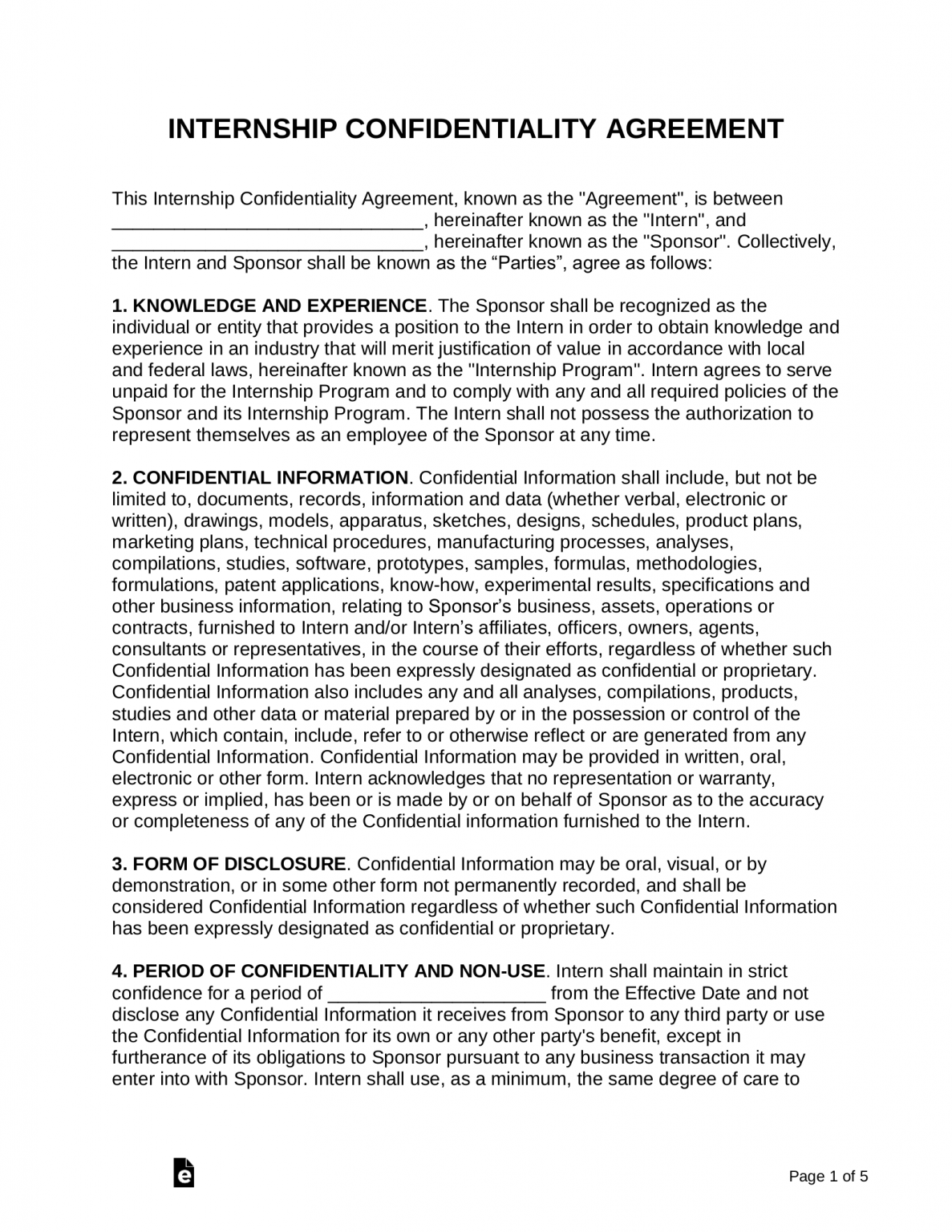 Free Internship (NDA) Confidentiality Agreement Template - PDF | Word ...